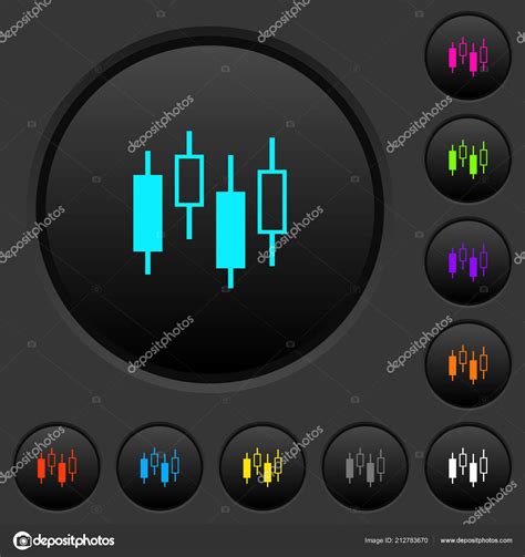 candlestick chart dark push buttons vivid color icons dark grey stock