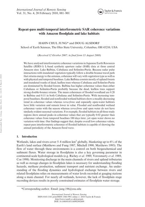 Pdf Repeat Pass Multi Temporal Interferometric Sar Coherence Variations With Amazon Floodplain