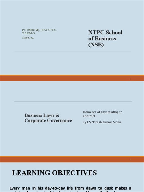 Elements Of Law Relating To Contract Learning Objectives Definition Of Contract Related