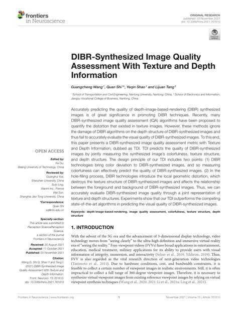 pdf dibr synthesized image quality assessment with texture and depth