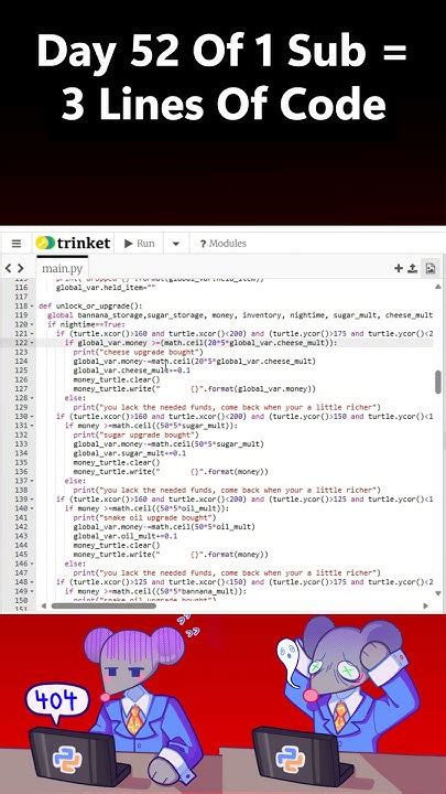 day 52 of 1 subscriber 3 lines of code coding python programming youtube
