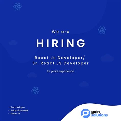 Gain Solutions Ltd On Linkedin React Js Developer Sr React Js Developer