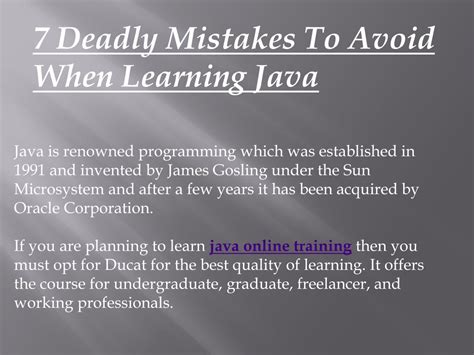 Ppt 7 Deadly Mistakes To Avoid When Learning Java Powerpoint