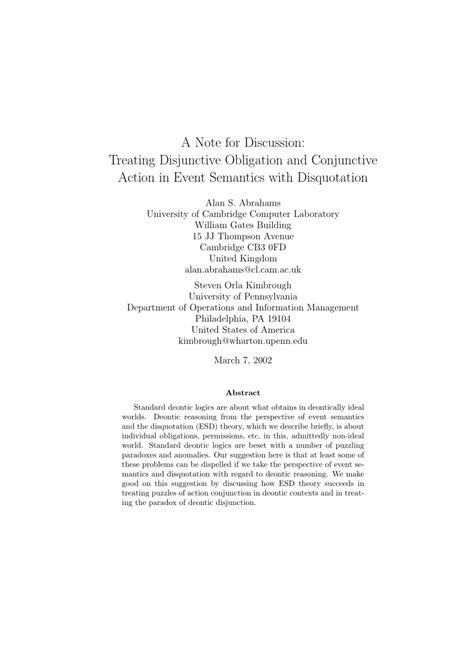 Pdf A Note For Discussion Treating Disjunctive Obligation And Conjunctive Action In Event