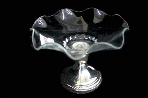 Alvin Sterling Silver And Glass Ruffled Rim Candy Dish Cement Filled Reinforced With Rod Of Other