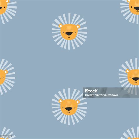 귀여운 사자 이음새가 없는 무늬 포스터 카드 티셔츠 직물 텍스처 포장 섬유 벽지 및 의류에 대한 손으로 그린 벡터 일러스트레이션