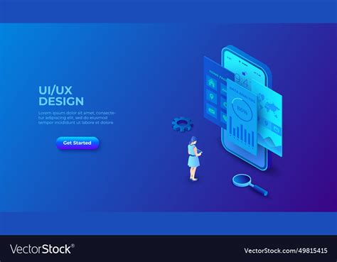 Ui Ux Design Concept With Smartphone Woman Vector Image