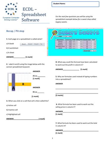 ecdl spreadsheet unit teaching resources