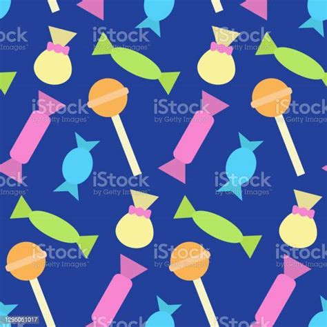 다른 사탕과 롤리팝 다채로운 매끄러운 패턴 직물 직물 벽지 카드 선물 랩 및 옷인쇄 끝없는 디자인 낙서 스타일 일러스트레이션 달콤하고 맛있는 테마 개체 그룹에 대한 스톡