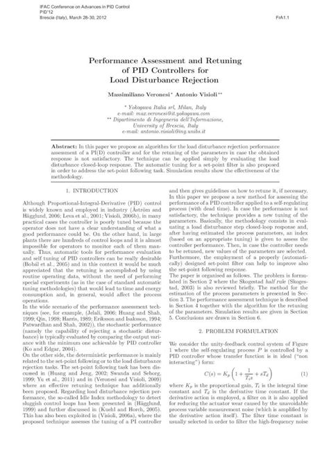 Pdf Performance Assessment Andretuning Of Pid Controllers For Performance Assessment