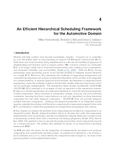 Pdf An Efficient Hierarchical Scheduling Framework For The Automotive