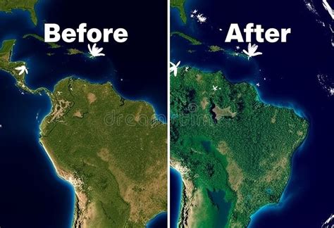 Mass Deforestation In The Amazon Satellite Before And After Shot Stock