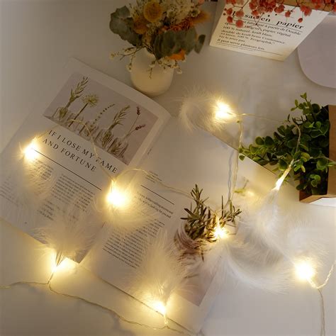 Badu Bg Гирлянди за коледно дърво 2m 10 Led светлини от връв от пера Украса за сватбено