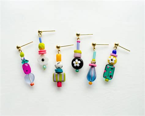 Mix Match Dangle Statement Earrings Colorful Beaded Earrings Colorful