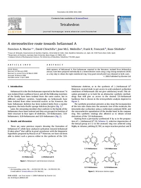 Pdf Cheminform Abstract A Stereoselective Route Towards Heliannuol A