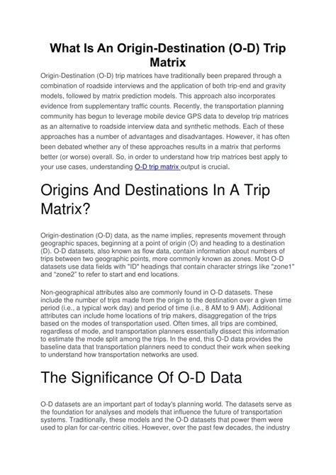 Ppt What Is An Origin Destination Trip Matrix Powerpoint Presentation Id 11560662