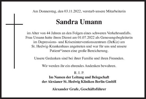 Traueranzeigen Von Sandra Umann Berliner Verlag Trauerportal