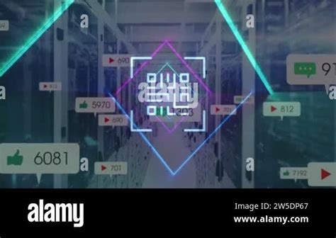 Animation Of Qr Code Over Social Media Icons Global Digital Security
