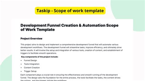 Development Funnel Creation And Automation Scope Of Work Template Taskip
