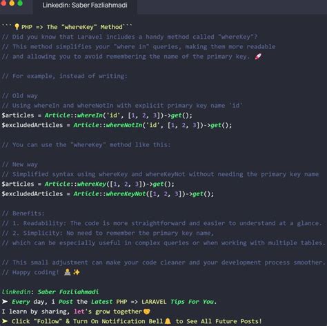 Saber Fazliahmadi On Linkedin 💡php Laravel Tip The Wherekey