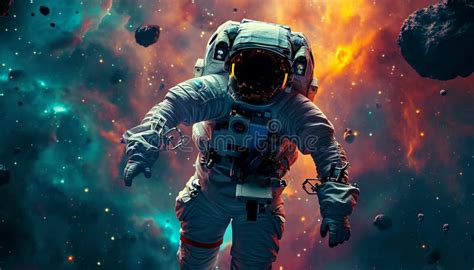 Astronaut Taking Space Walk Colorful Space Nebula Around Stock Illustration Illustration Of