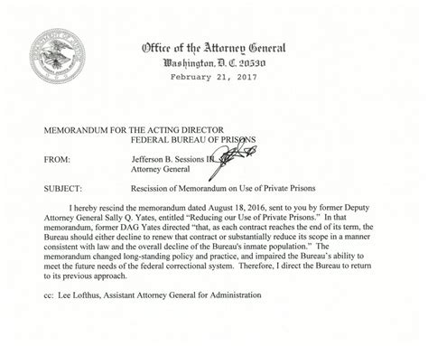 Memo From AG Sessions Rescinding Obama Era Memo On Phasing Out Private Prisons NBC Nightly