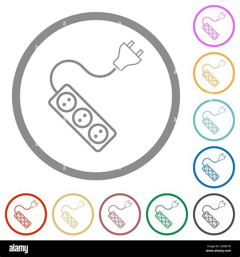Portable Electrical Outlet With Three Sockets And Extension Cord And Plug Solid Flat Color Icons