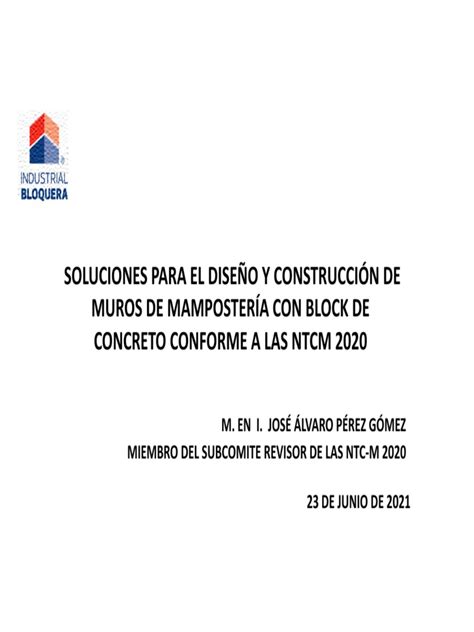 Diseño De Muros Con Block 20x20x40 Pdf Hormigón Cemento