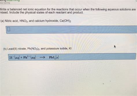 solved rady balanced net ionic equation for the reactant in