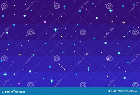 Pixel Art Night Starry Sky Vector Illustration