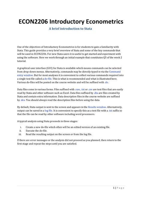 Econ2206 Stata Introduction Econ2206 Introductory E Conometrics A