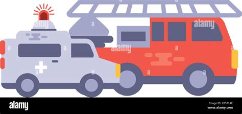 Ambulance With Fire Truck On White Background Vector Illustration