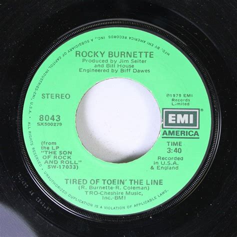 Rock 45 Rocky Burnette Tired Of Toein The Line Boogie Down In