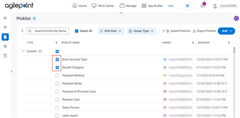 Bulk Export Picklists Screen