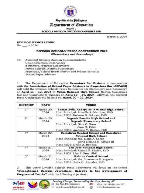 2024 Dspc Memo Revised Pdf Camera