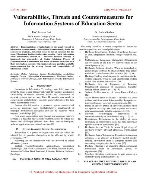 Pdf Vulnerabilities Threats And Countermeasures For Information Systems Of Education Sector