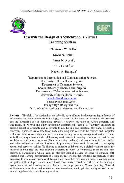 Pdf Design Of A Synchronous Virtual Learning System