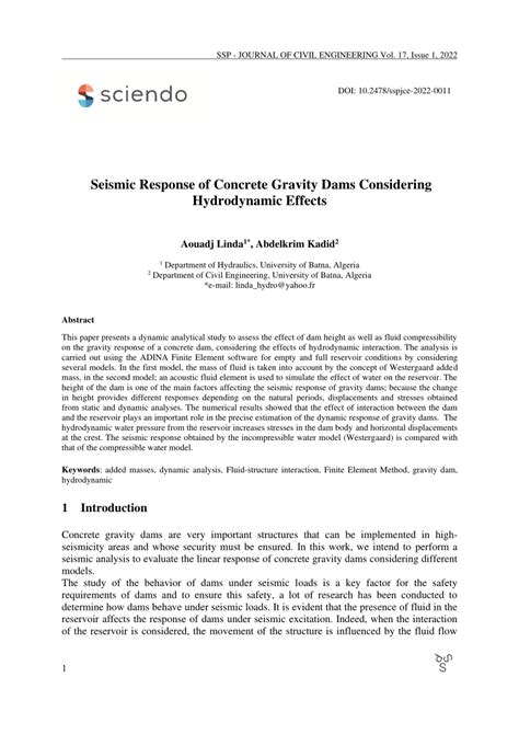 Pdf Seismic Response Of Concrete Gravity Dams Considering