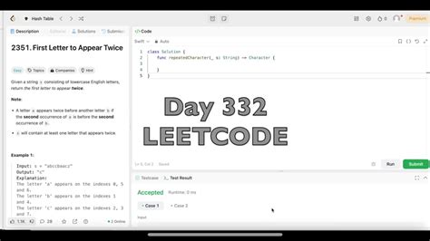 Day 332 Leetcode Problem 2351 First Letter To Appear Twice Swift Youtube