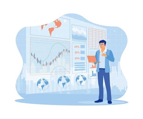 Premium Vector The Businessman Using Laptop With Digital Business Interface With Charts Graphs