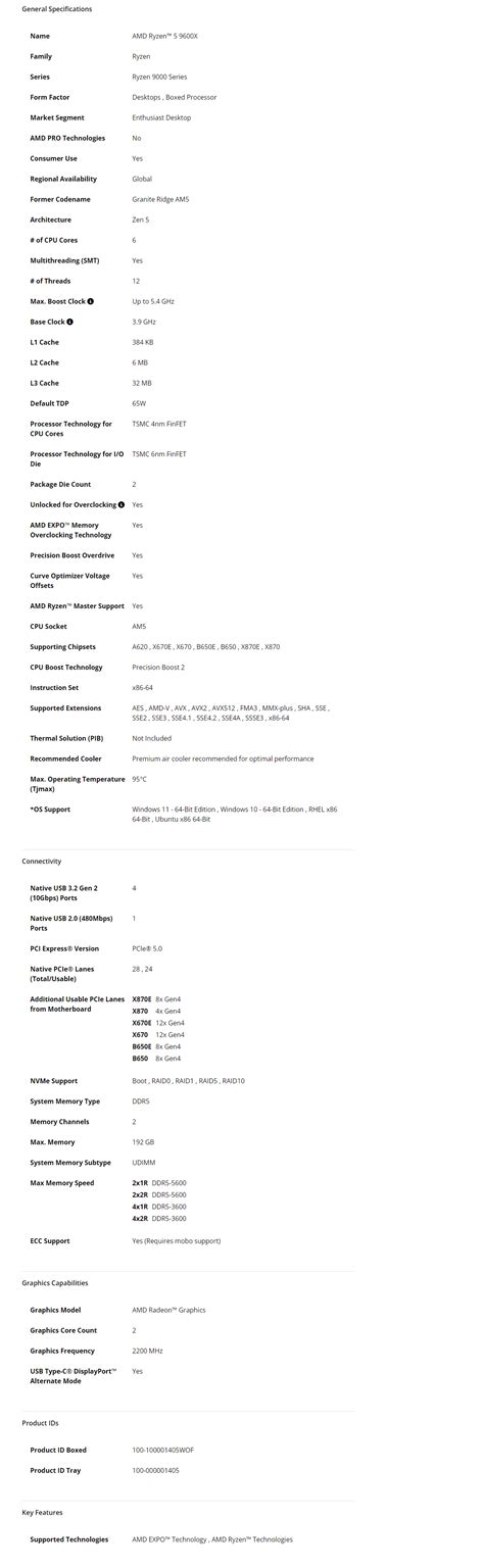 AMD Ryzen 5 9600X Desktop Processor CPU Scorptec Computers
