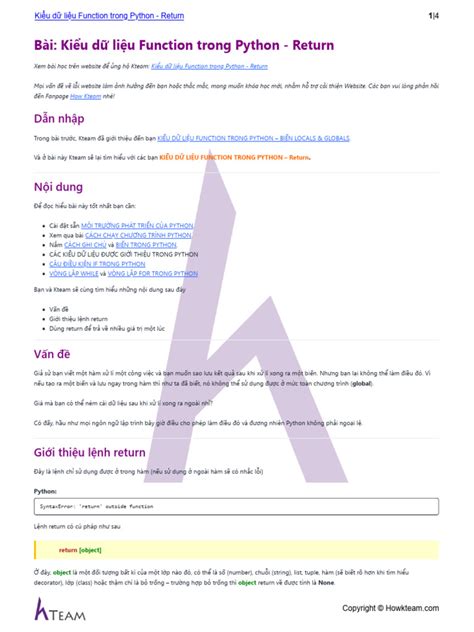 Howkteam Vn Kiểu Dữ Liệu Function Trong Python Return Pdf