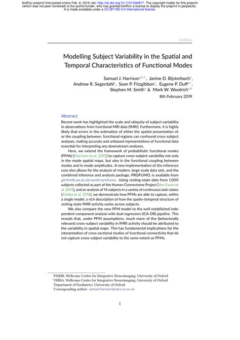 Pdf Modelling Subject Variability In The Spatial And Temporal