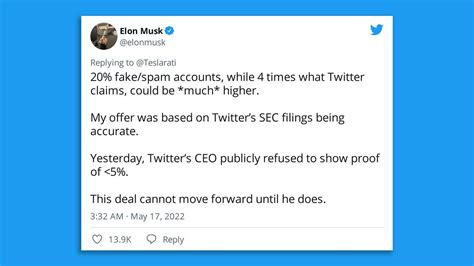 Musk Twitter Deal Cannot Move Forward Unless Spam Questions Answered