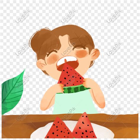 수박 먹는 어린 소녀 Png 일러스트 무료 다운로드 Lovepik