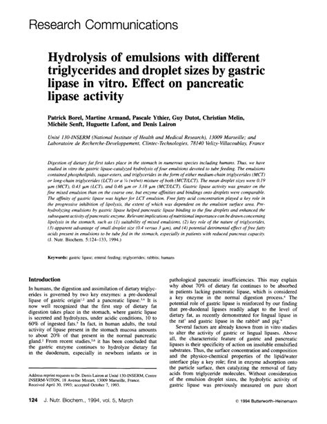 PDF Hydrolysis Of Emulsions With Different Triglycerides Droplet Sizes By Gastric Lipase In