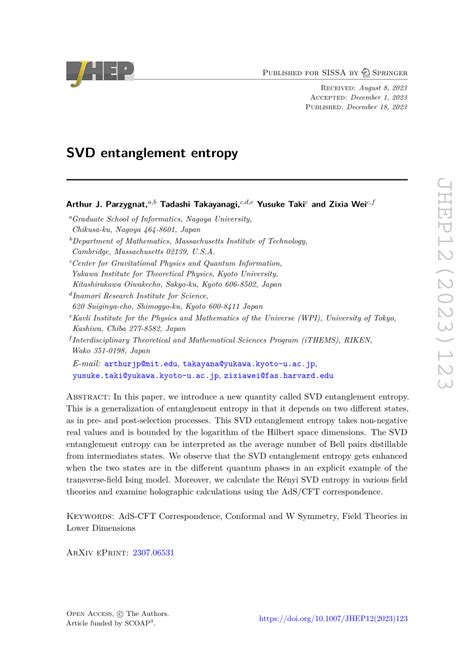 Pdf Svd Entanglement Entropy