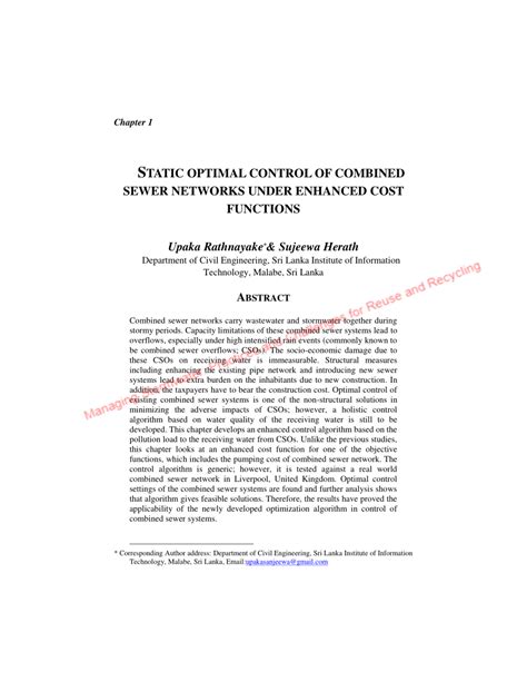 Pdf Static Optimal Control Of Combined Sewer Networks Under Enhanced