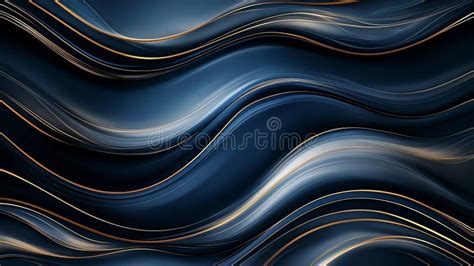Abstract Dark Blue And Gold Metallic Waves Creating An Elegant Fluid Pattern With A Reflective