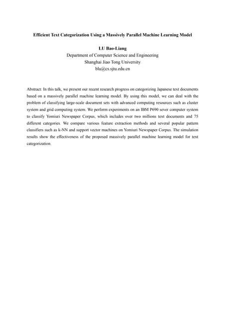efficient text categorization using a massively parallel doc